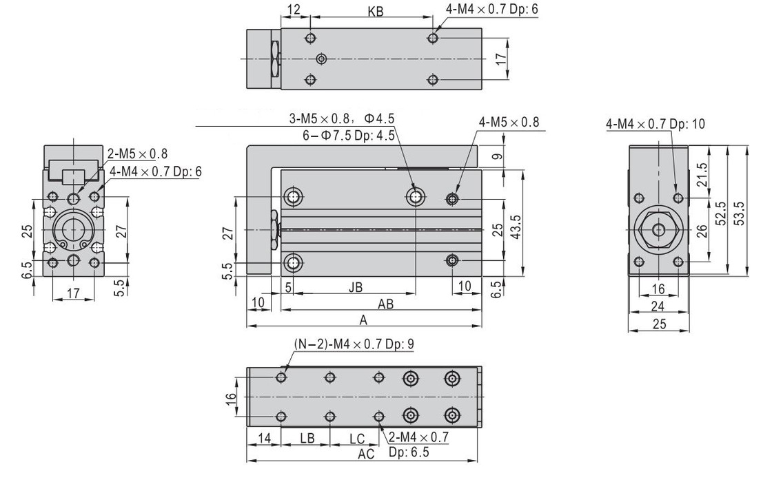 CSC016.0060 | HLH16x60S Siłownik kompaktowy D16x60 z prowadzeniem