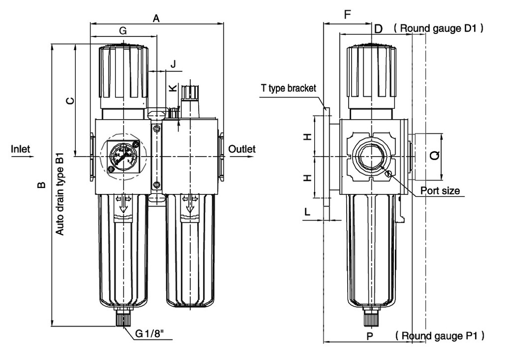 FMB 12 | Blok przygotowania powietrza G 1/2 GW do 10 bar, regulacja 1,5 ...