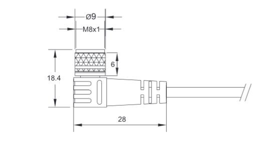 M8K-4P-5M | Kabel z wtykiem kątowym M8 4-pin, 5m.