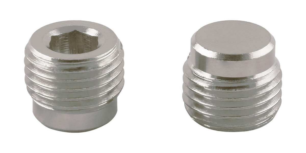 Korek mini pod imbus, gwint cylindryczny, mosiądz niklowany, max. +300 ...