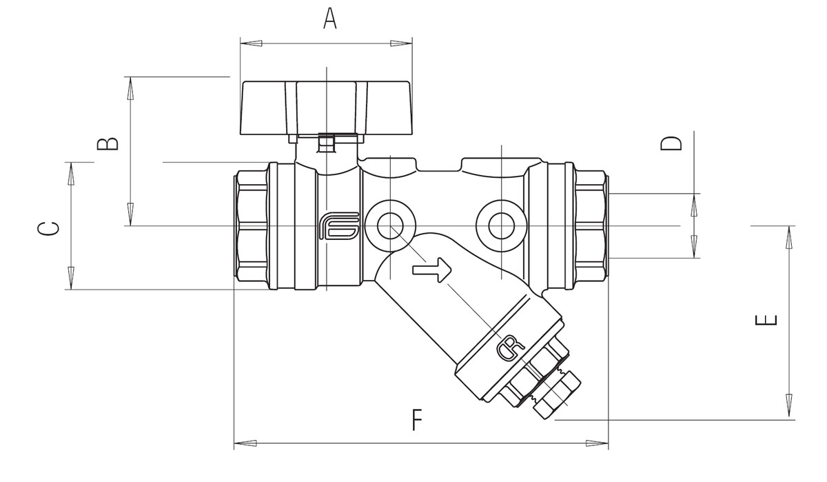 2435V265 | Zawór kulowy z filtrem skośnym R 3/4 GW PN25 mosiądz CW602N