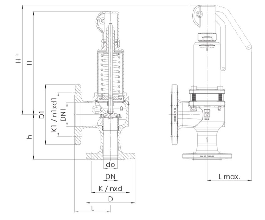 352W.50-8,5 | Kołnierzowy zawór bezp do wody z dźwignią DN50 Potw=8,5bar